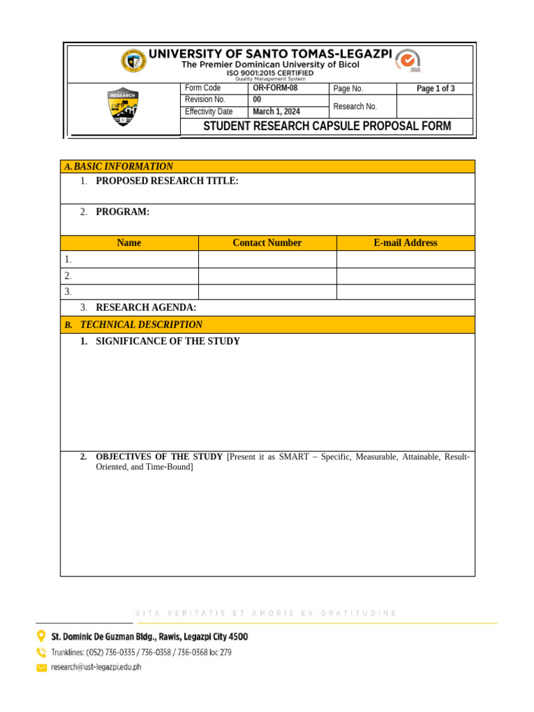 Or FORM 08 Student Research Capsule Proposal Form | PDF | Doctorate | Science