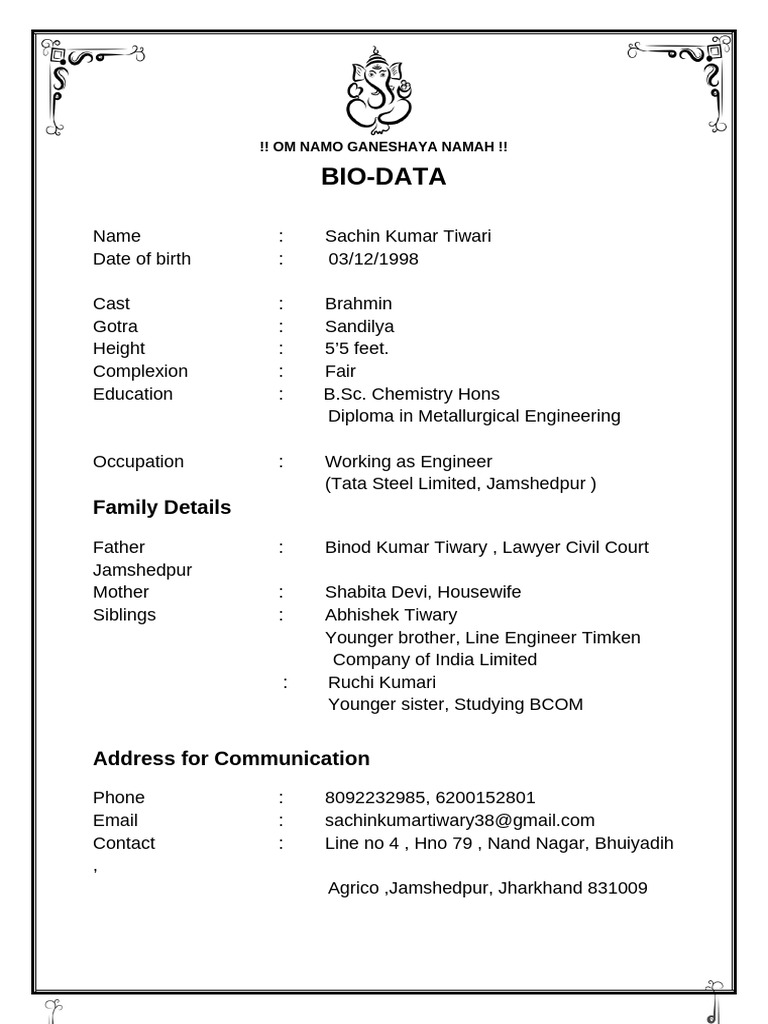 Marriage Biodata Format Word PDF | PDF