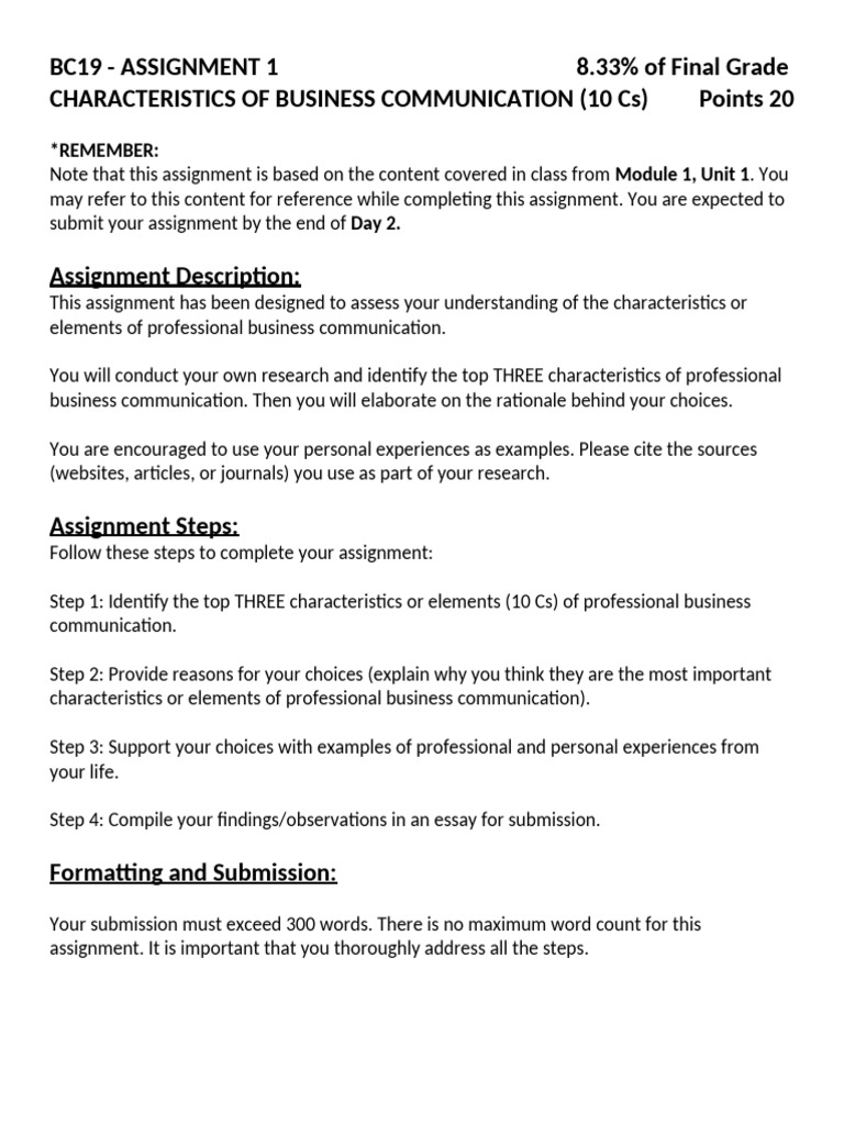 AS1 (Mod 1) Characteristic of Business Communications | PDF | Thought | Learning
