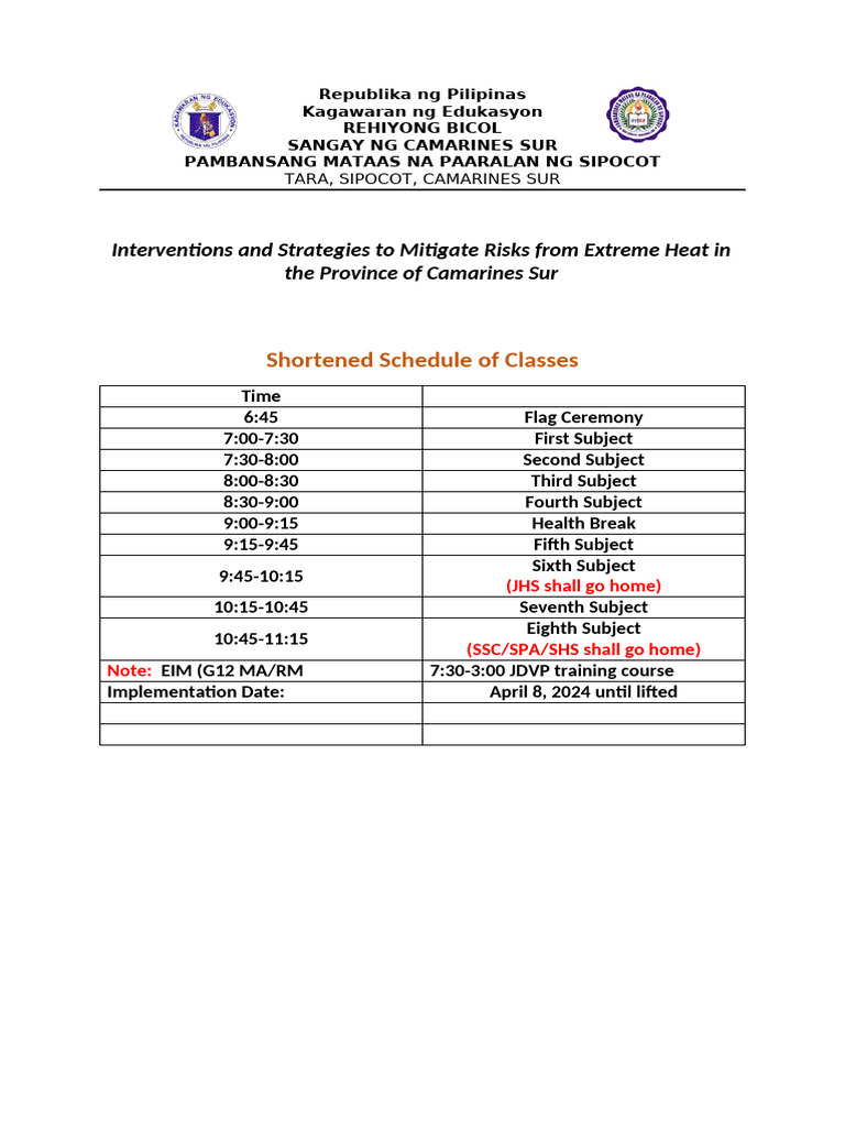 Minutes of Meeting Reverting Class Schedule To Asynchronous | PDF ...