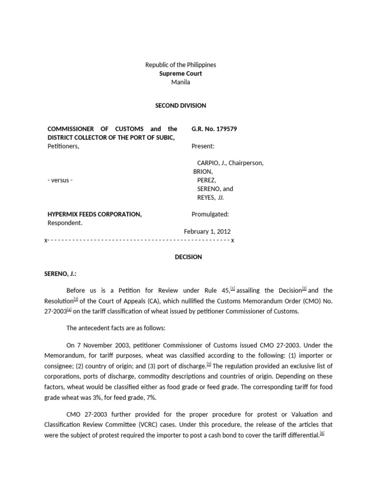 Commissioner of Customs vs. Hypermix Feeds | PDF | Declaratory Judgment ...