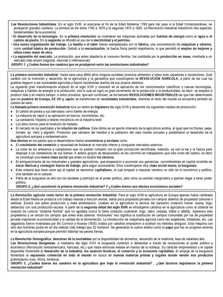 Ficha 1 4° | PDF | Revolución industrial | Agricultura