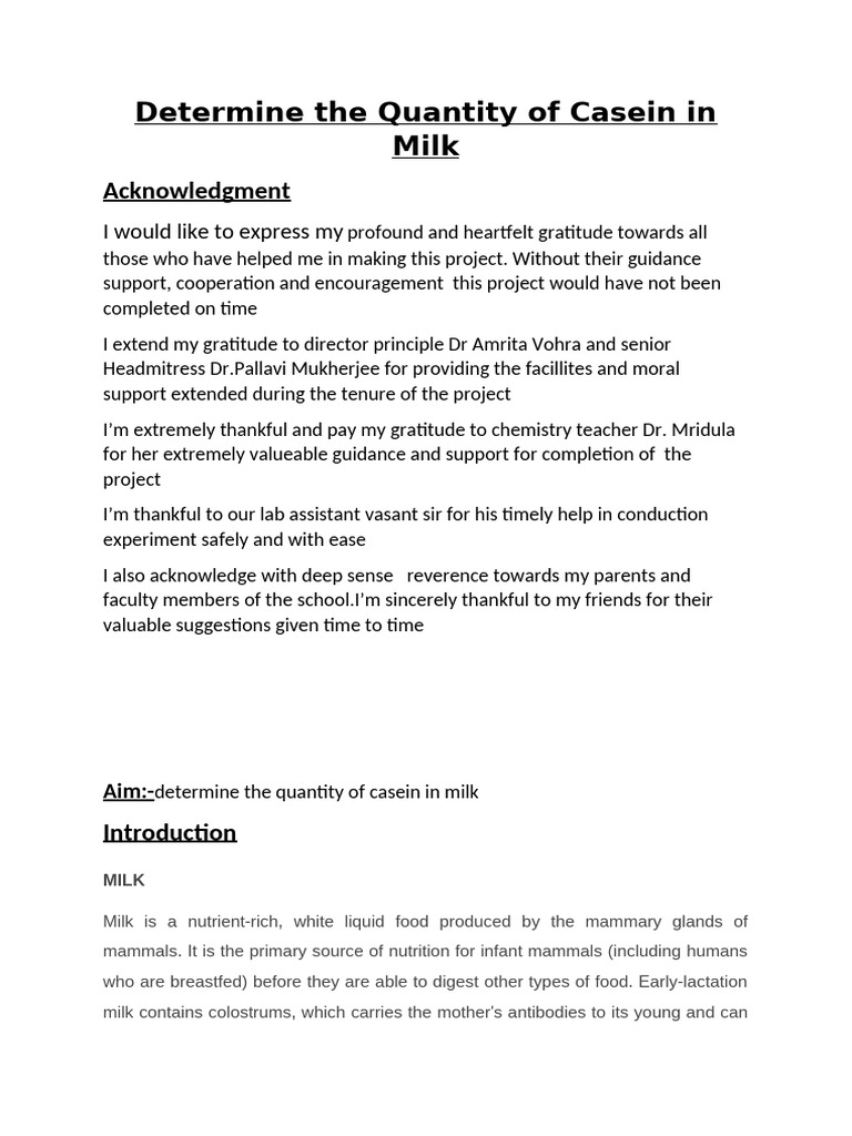 Determine The Quantity of Casein in Milk (Chemistry Investigatory ...