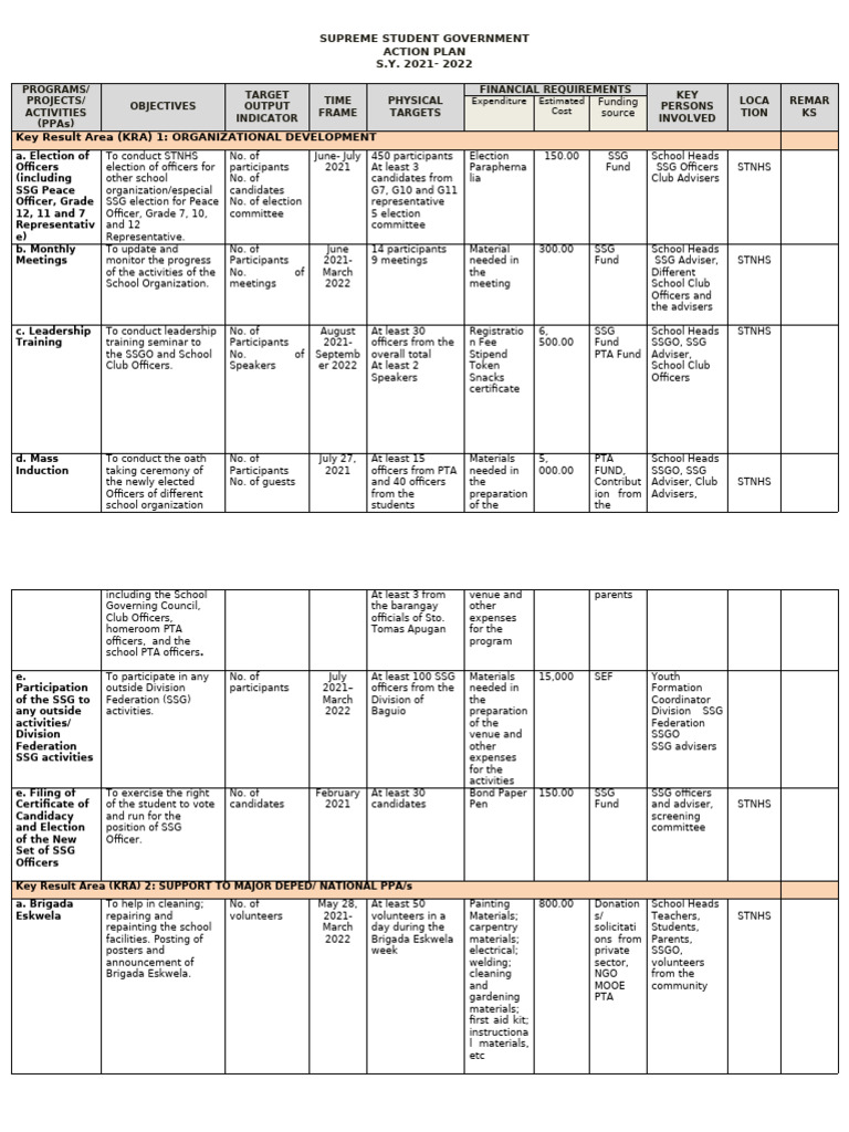 Action Plan SSG | PDF
