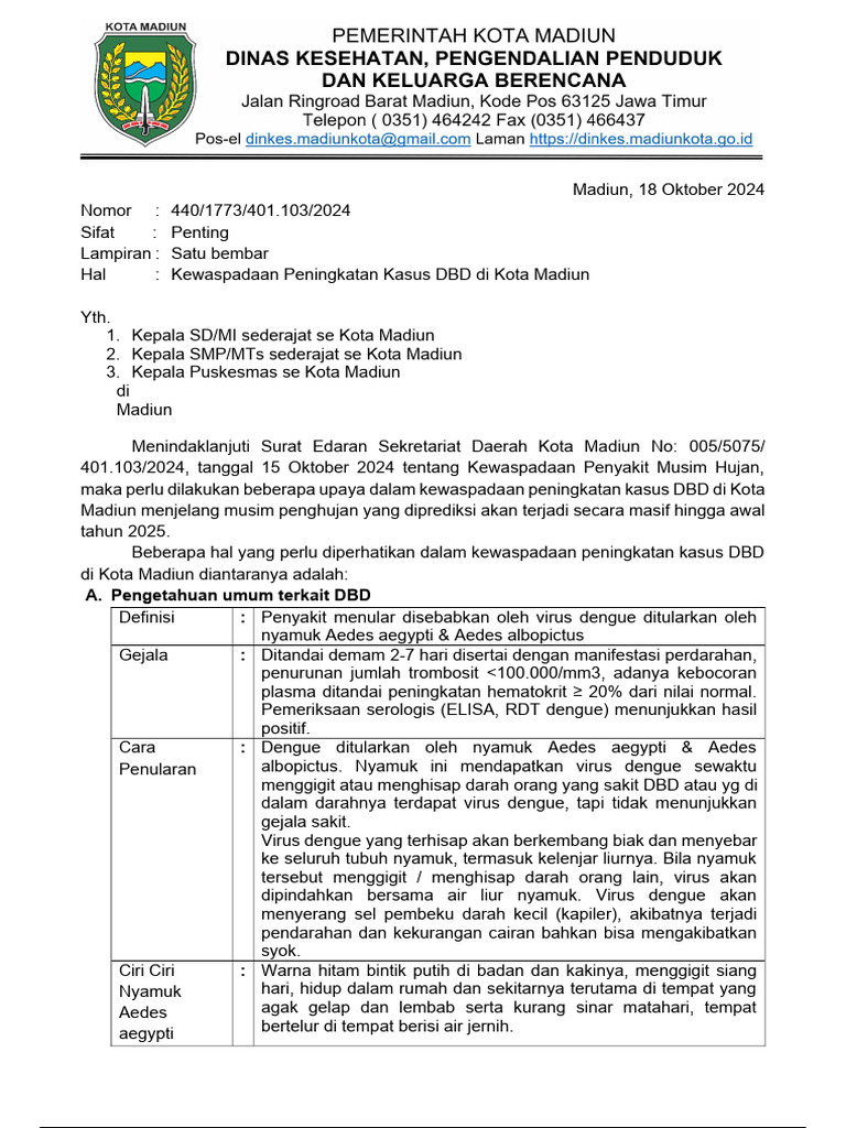 Surat Kewaspadaan DBD dan Logistik Larvasida Oktober 2024 | PDF