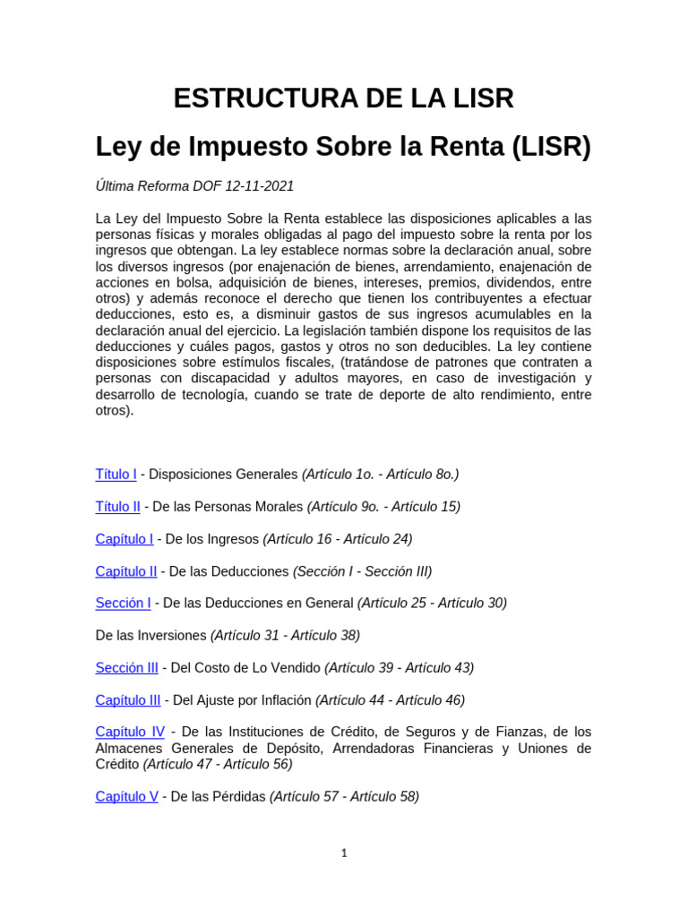 Estructura de La Lisr Correcta | PDF | Impuesto sobre la renta | Dinero