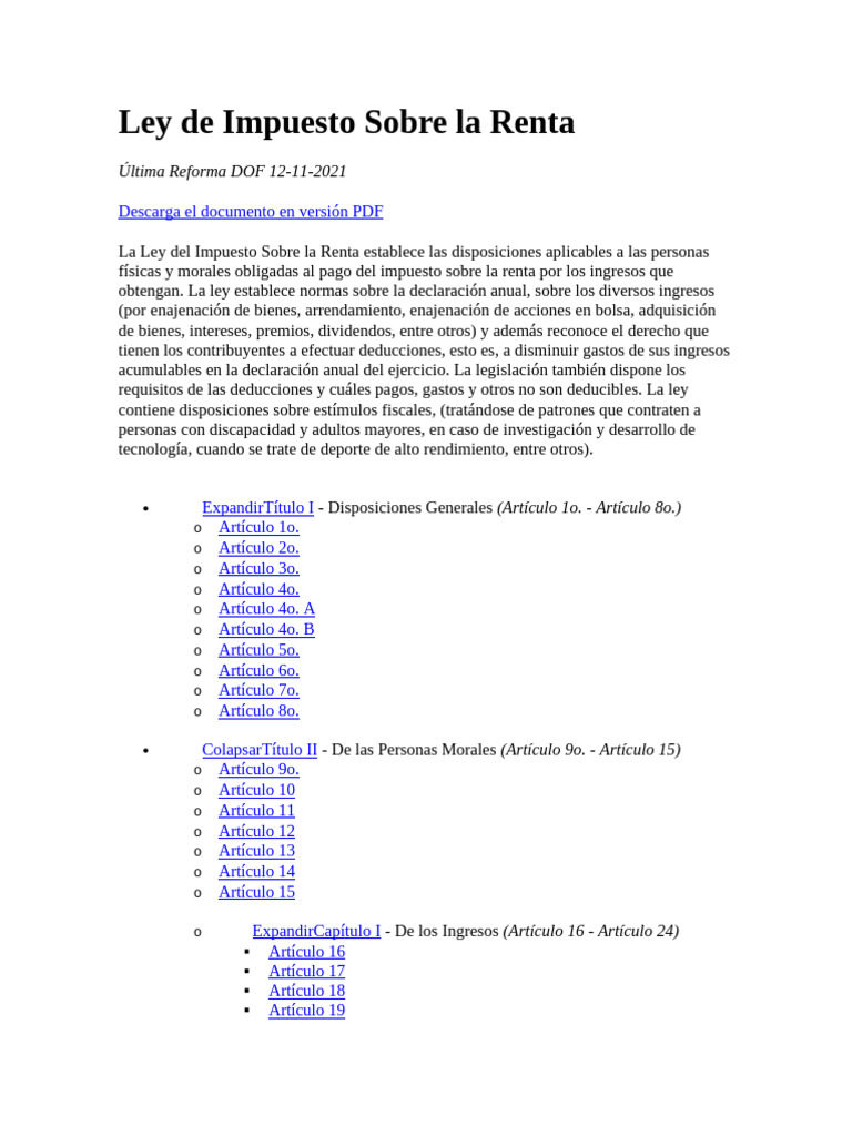 Estructura de La Lisr | PDF | Impuesto sobre la renta | Pagos