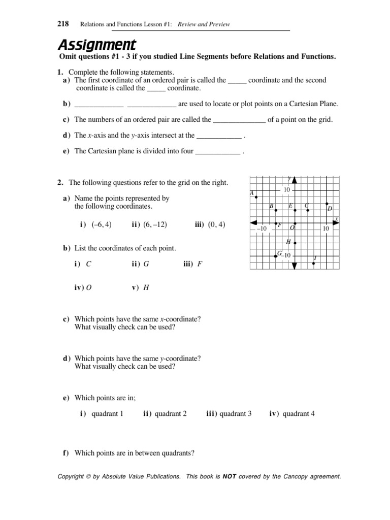Math 10.pIB - Worksheet - Introduction To Relations | PDF | Cartesian ...