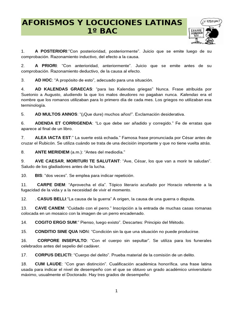 Latinismos 1º Bac Castellano 2023 2024 | PDF