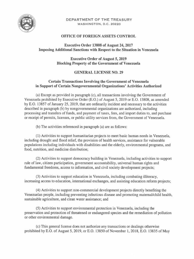 venezuela_gl29 | PDF | Venezuela | Office Of Foreign Assets Control