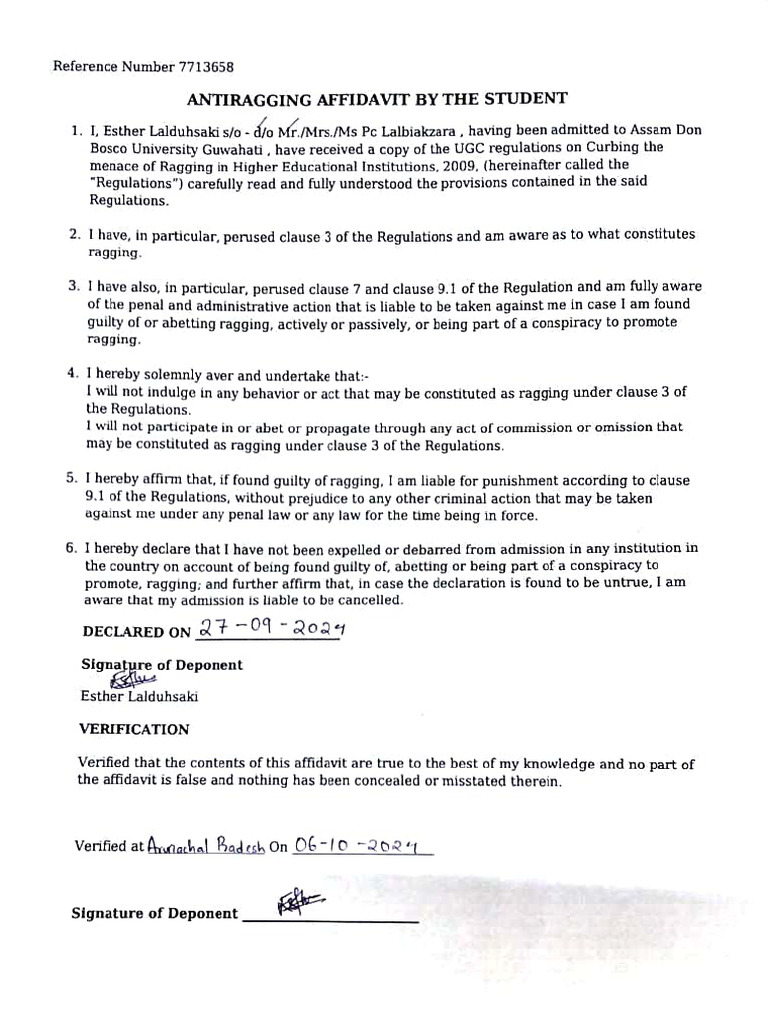 Eshter Affidavit Student | PDF