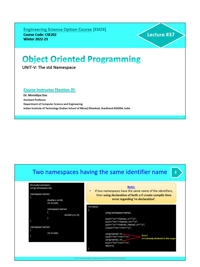 Lecture 37 168270273525472751644c018ff02e3 | PDF | Namespace | Object Oriented Programming