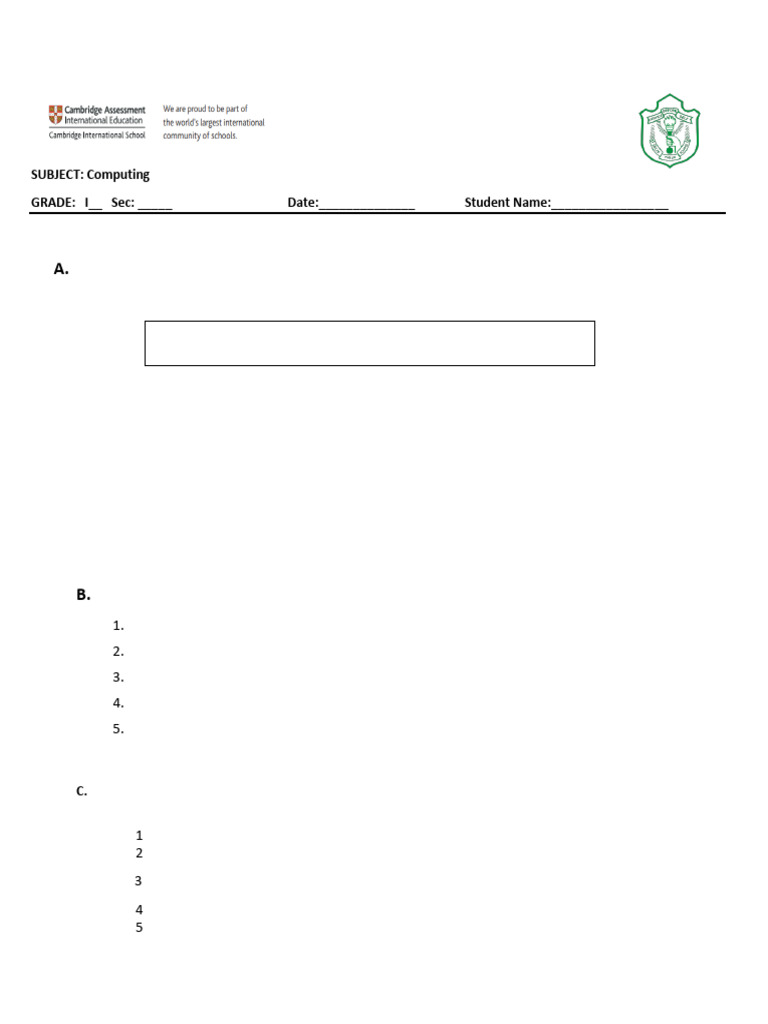 Worsheet For Class 1 Camb Computingfinal | PDF | Computer Hardware | Input/Output