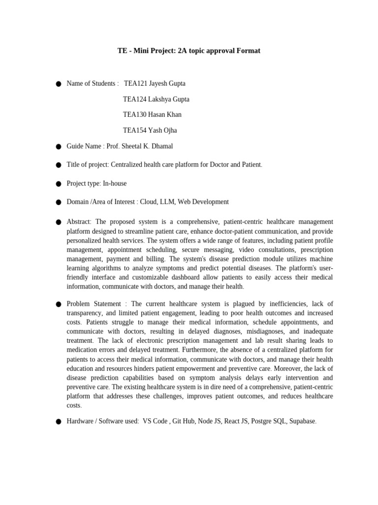 TE_Mini project abstract format(FInal) | PDF | Medical Error | Health Care