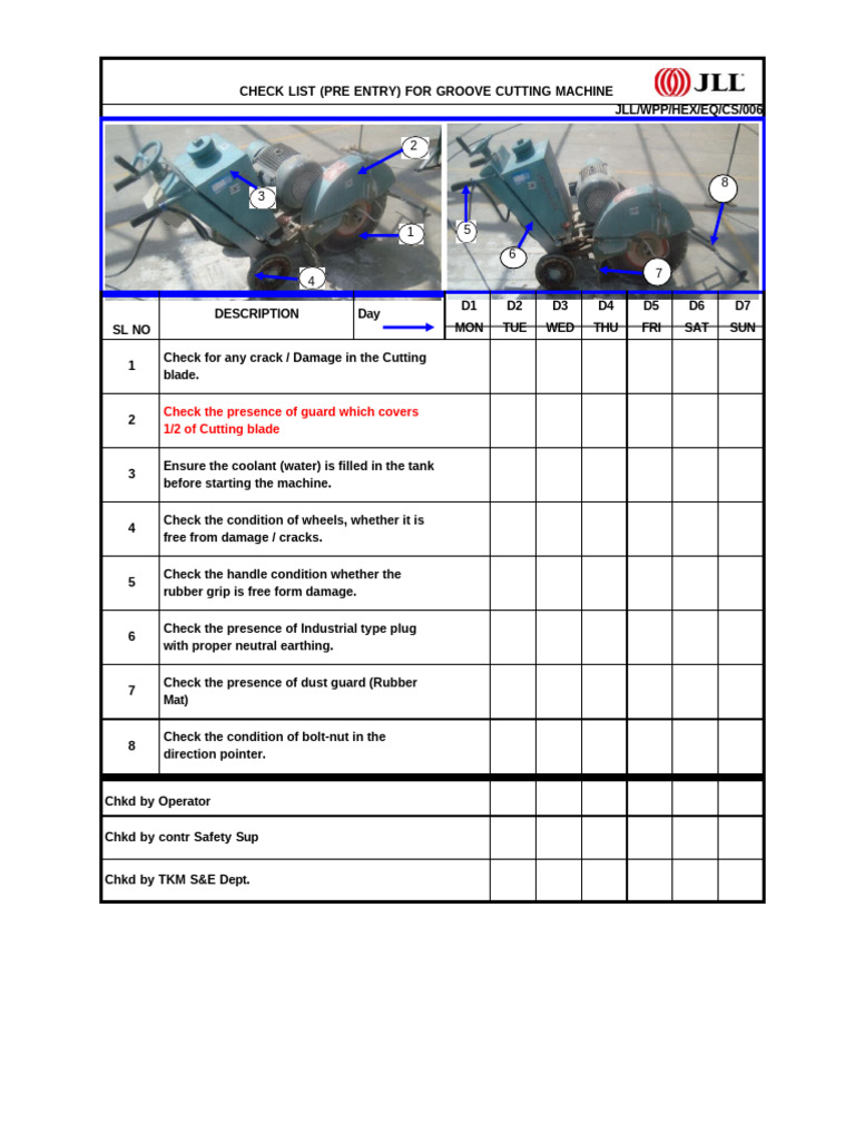 08 Groove Cutting Machine Checklist | PDF