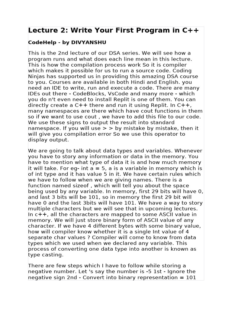 DSA PART 2 | PDF | Integer (Computer Science) | C++