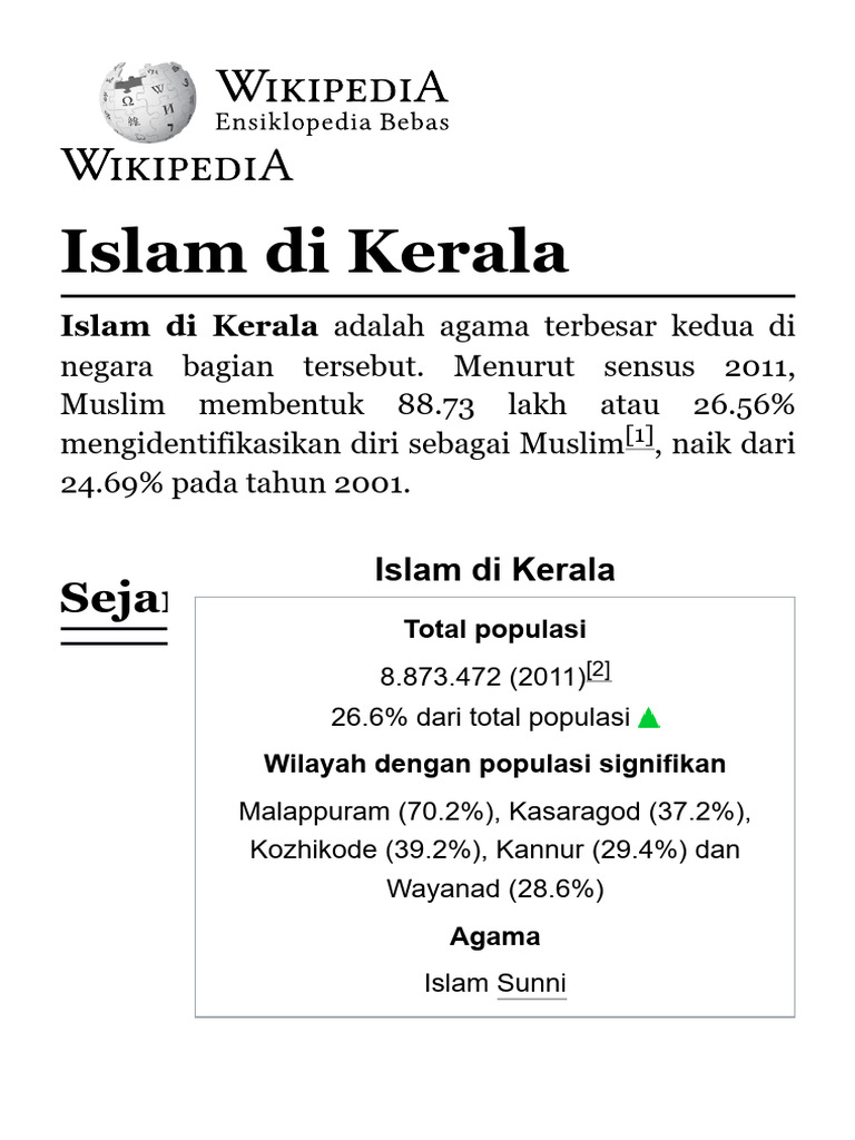 Islam Di Kerala - Wikipedia Bahasa Indonesia, Ensiklopedia Bebas | PDF