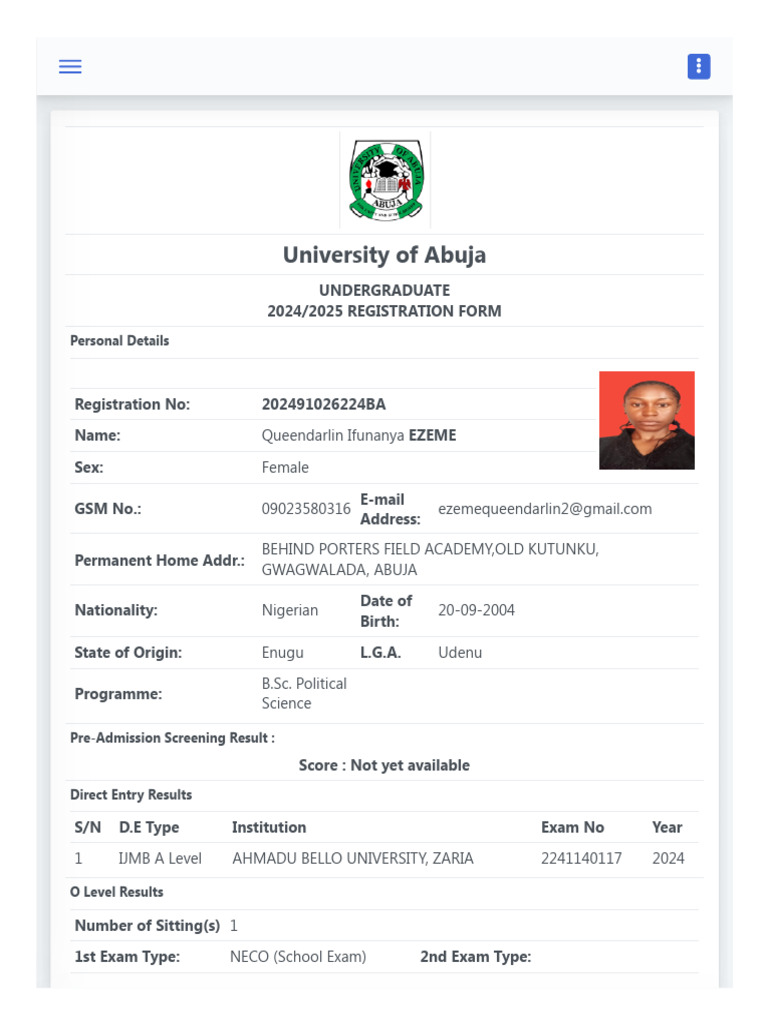 Queendarlin Ifunanya Ezeme Application Form | PDF