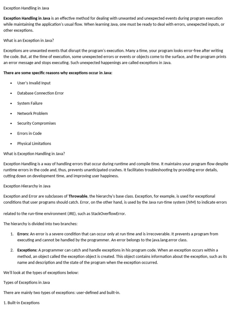 Exception Handling In Jav1 Pdf Java Programming Language Class 