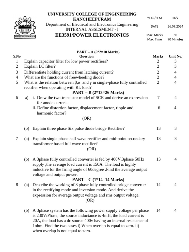 PE IAT 1 (1) | PDF | Rectifier | Power (Physics)