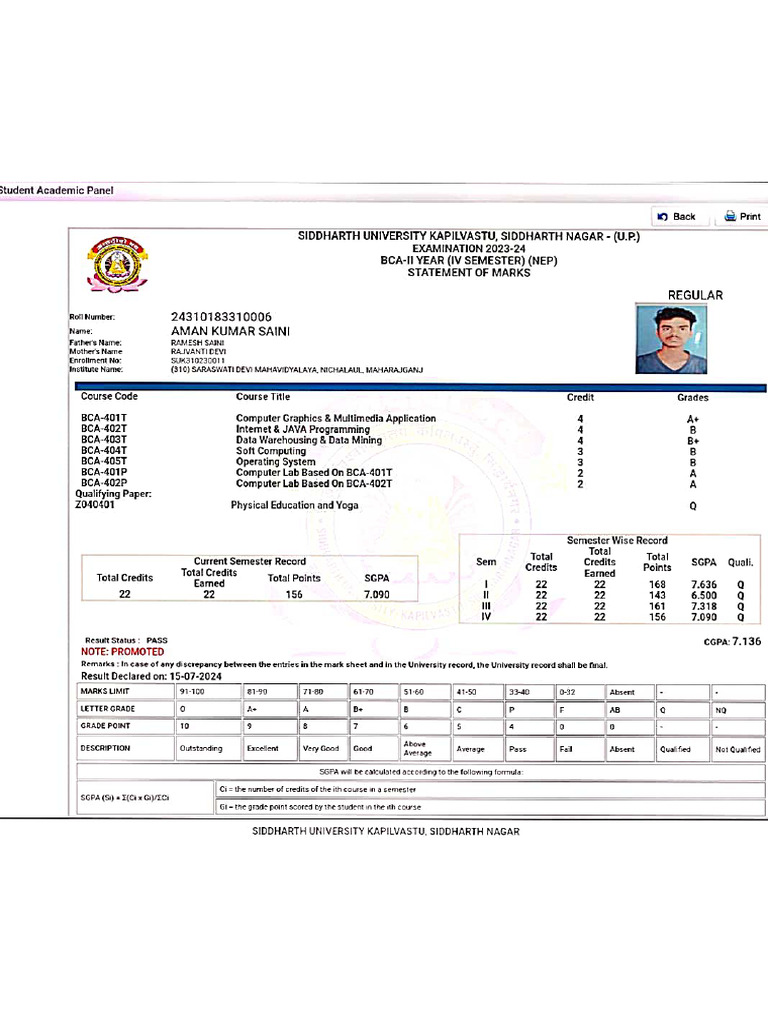 BCA 4th sem.result | PDF