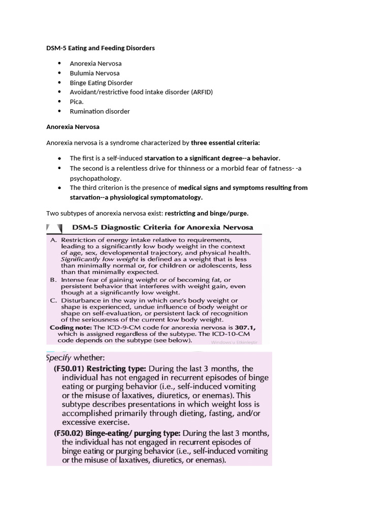 DSM-5 Eating Disorders Overview | PDF | Bulimia Nervosa | Anorexia Nervosa