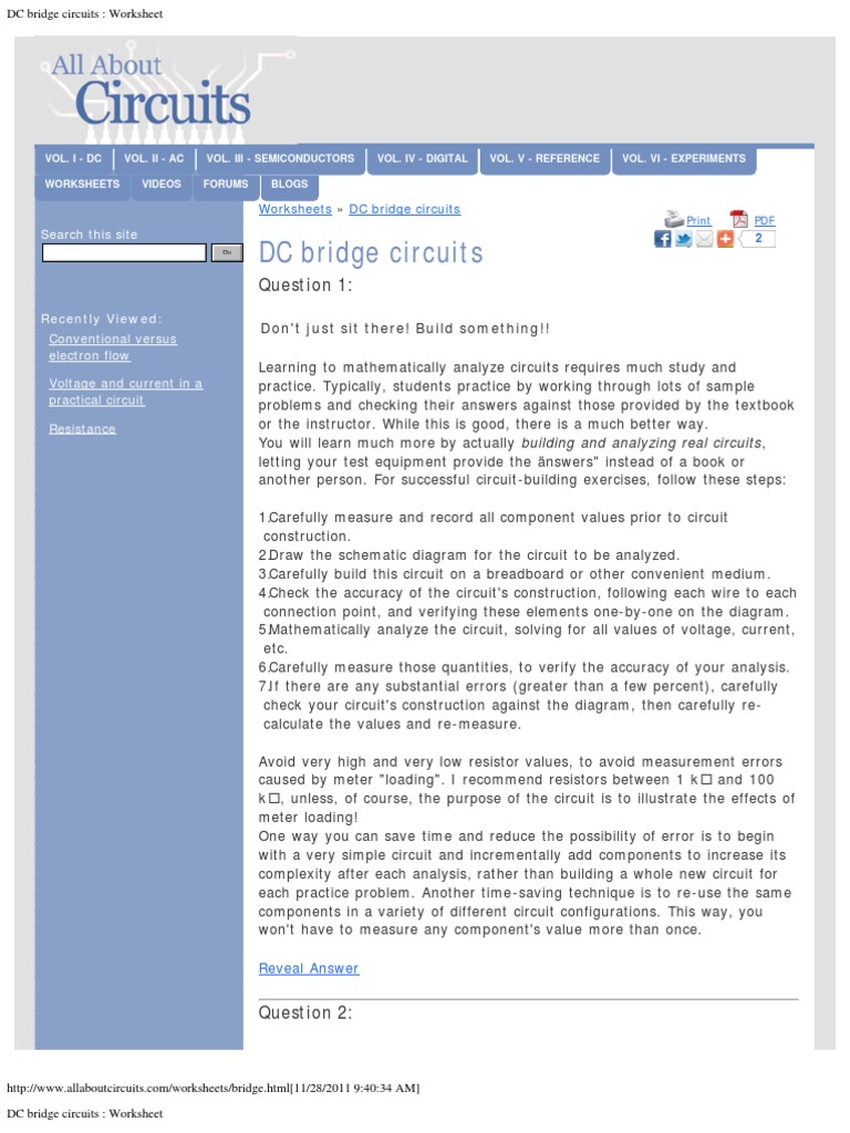 DC Bridge Circuits - Worksheet | PDF | Electrical Resistance And ...