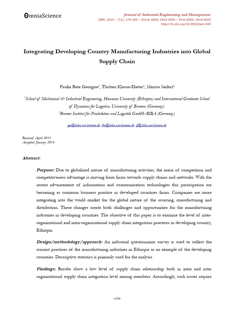 Integrating Developing Country Manufacturing Industries Into Global ...