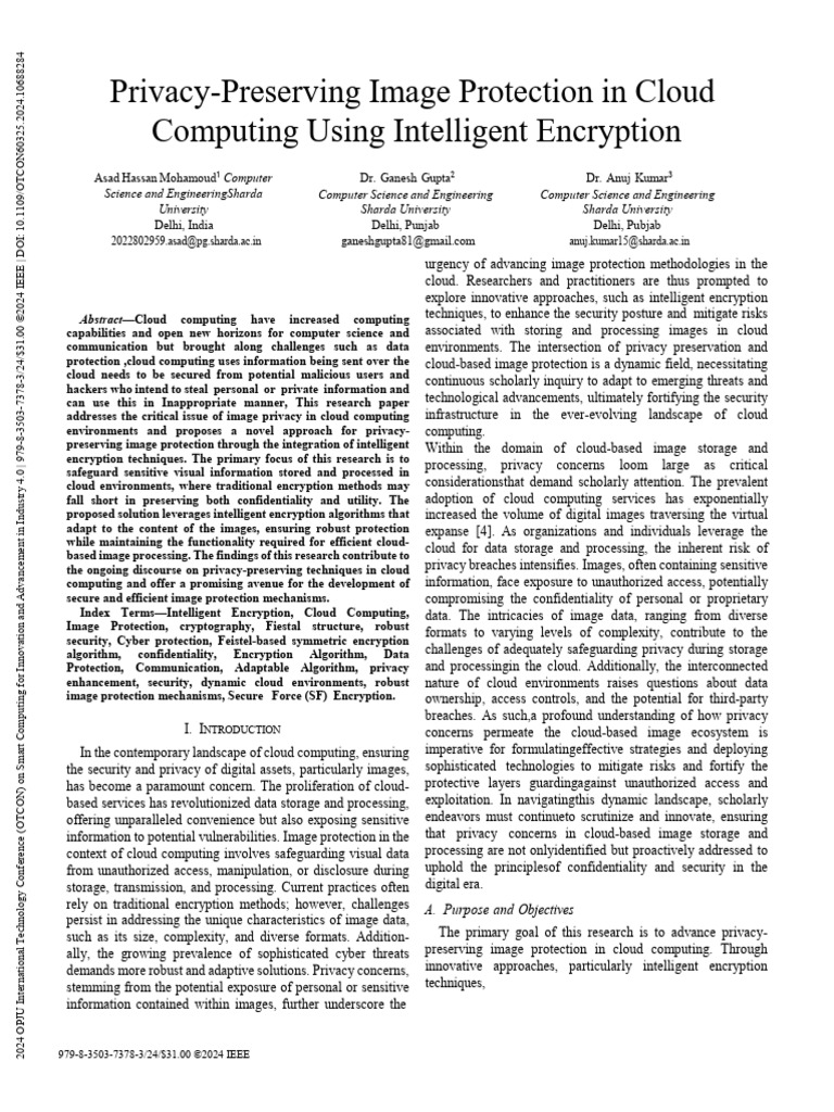 Privacy-Preserving Image Protection in Cloud Computing Using Intelligent Encryption | PDF ...