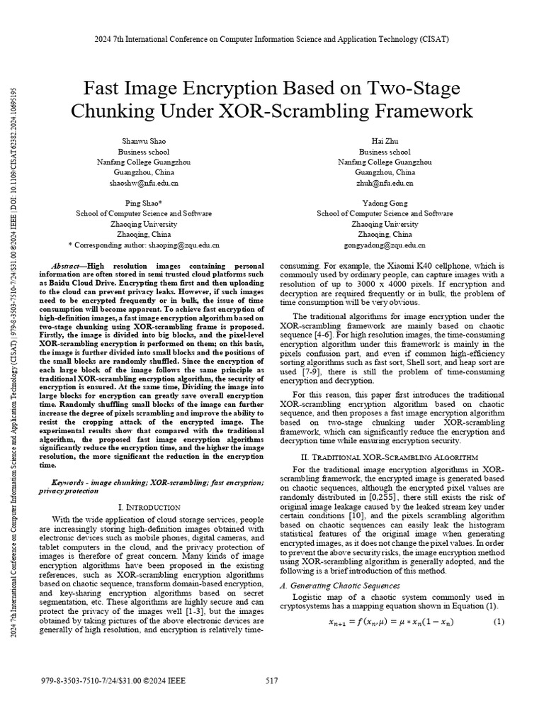 Fast Image Encryption Based On Two-Stage Chunking Under XOR-Scrambling Framework | PDF ...