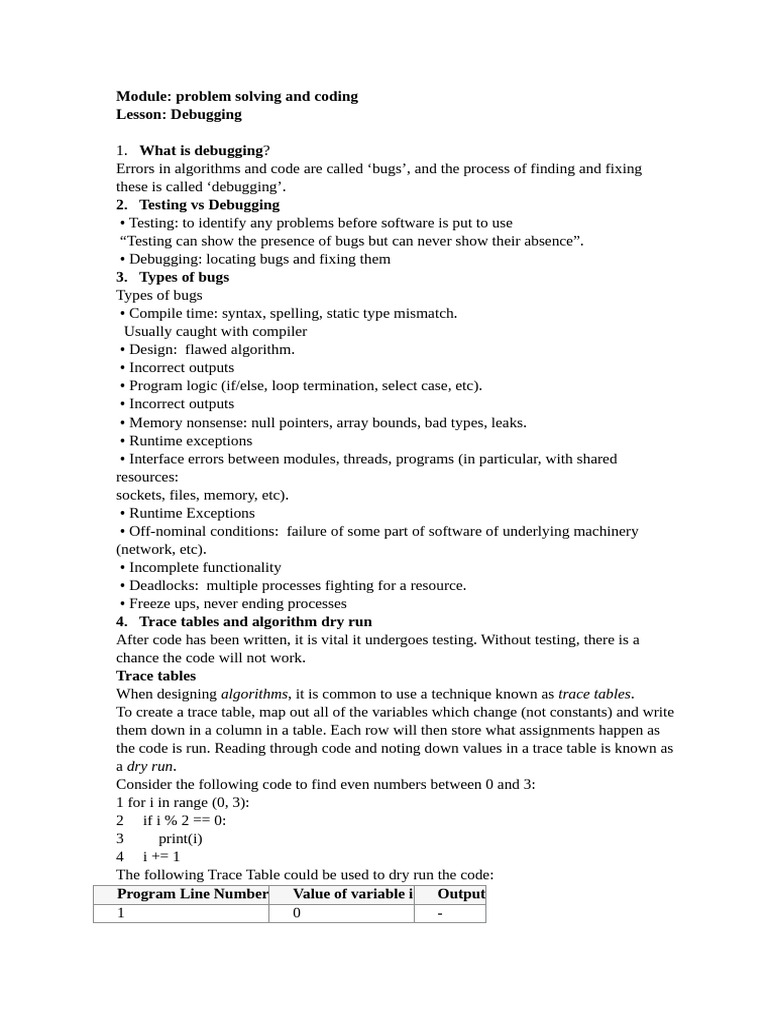 Form 4 Module Problem Solving Lesson 2 Debugging | PDF | Software Bug | Computer Program