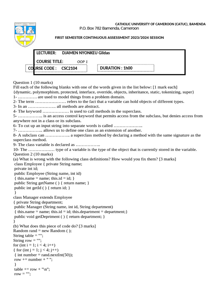 Ca Object Oriented Programming Oop Pdf Inheritance Object Oriented