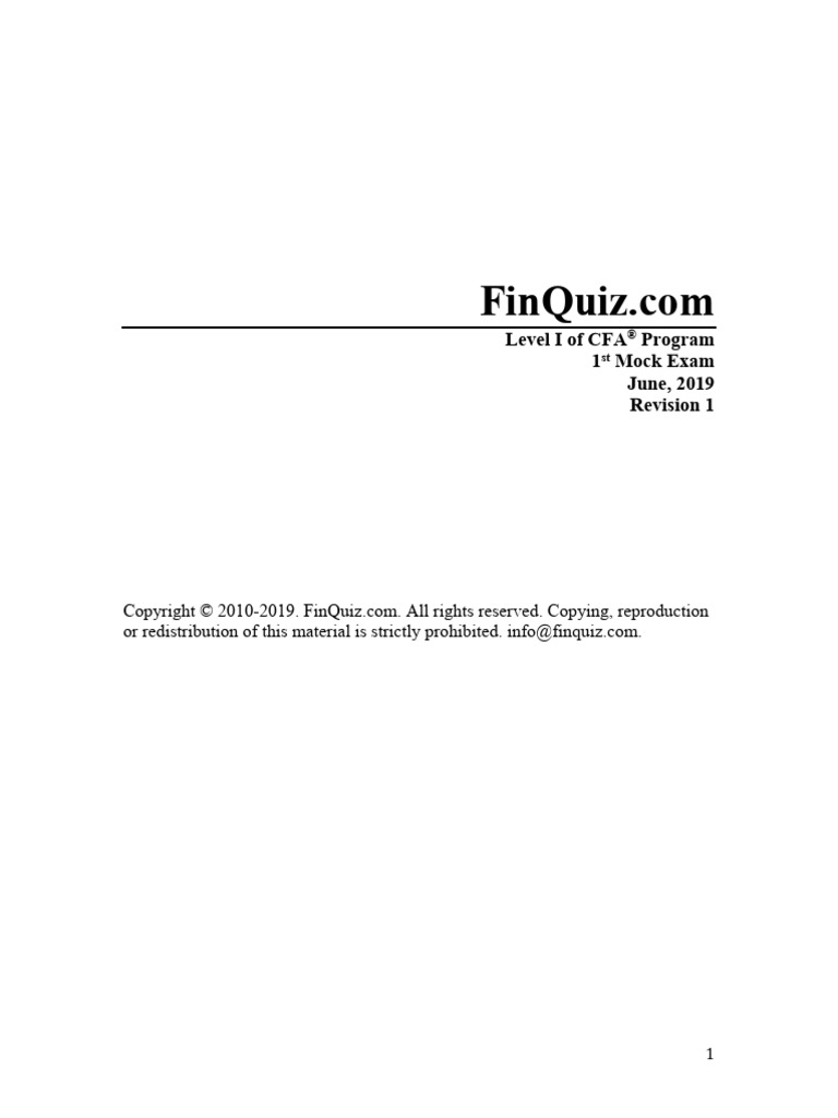 FInQuiz Mock Exam B (Solution) | PDF | P Value | Sharpe Ratio