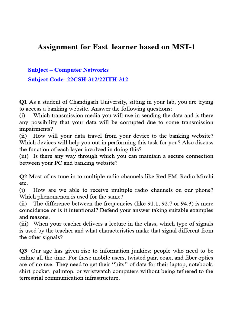 CN Fast Learner Assignment (MST-1) | PDF | Computer Network | Radio