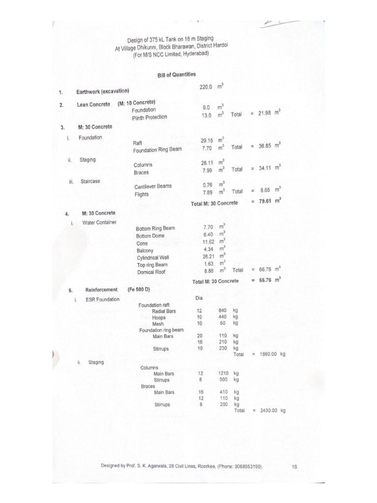 Design of 375 kL Tank on 18 m Staging | PDF