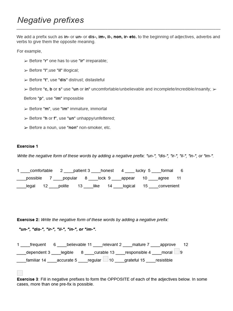 Negative Prefixes | PDF