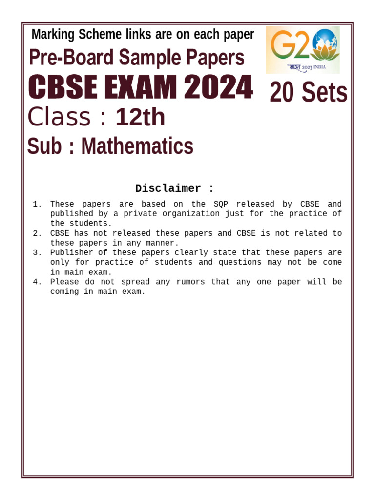 CBSE Class 12 Mathematics Sample Paper | PDF