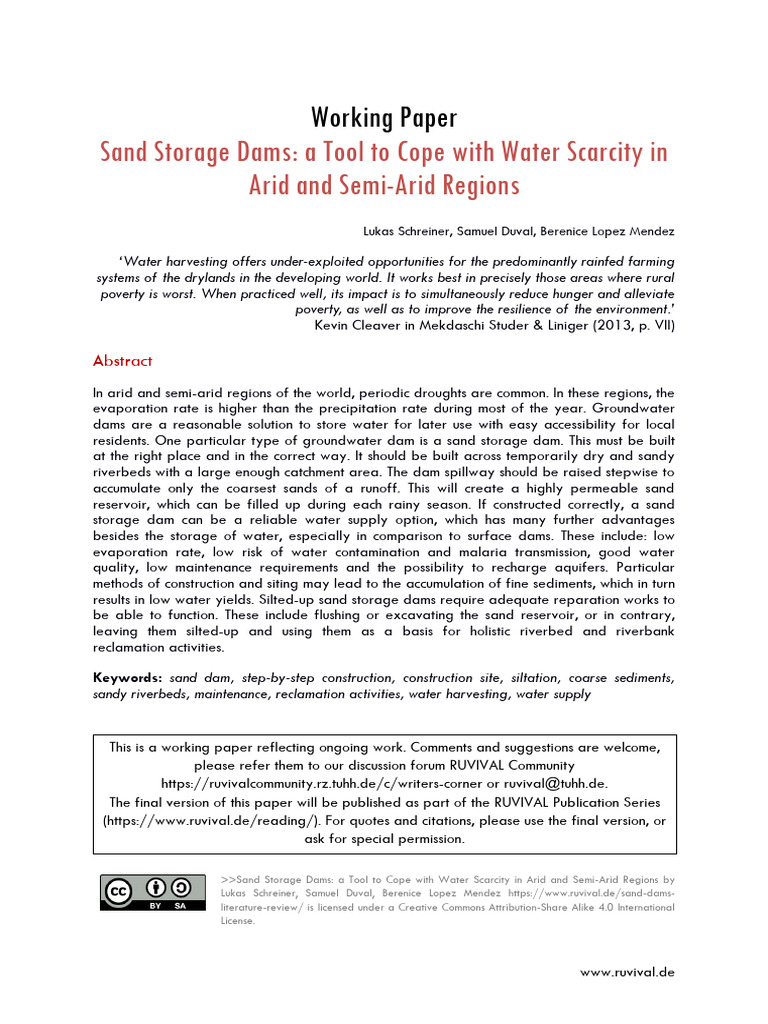 Working Paper Sand Storage Dams | PDF | Dam | Groundwater