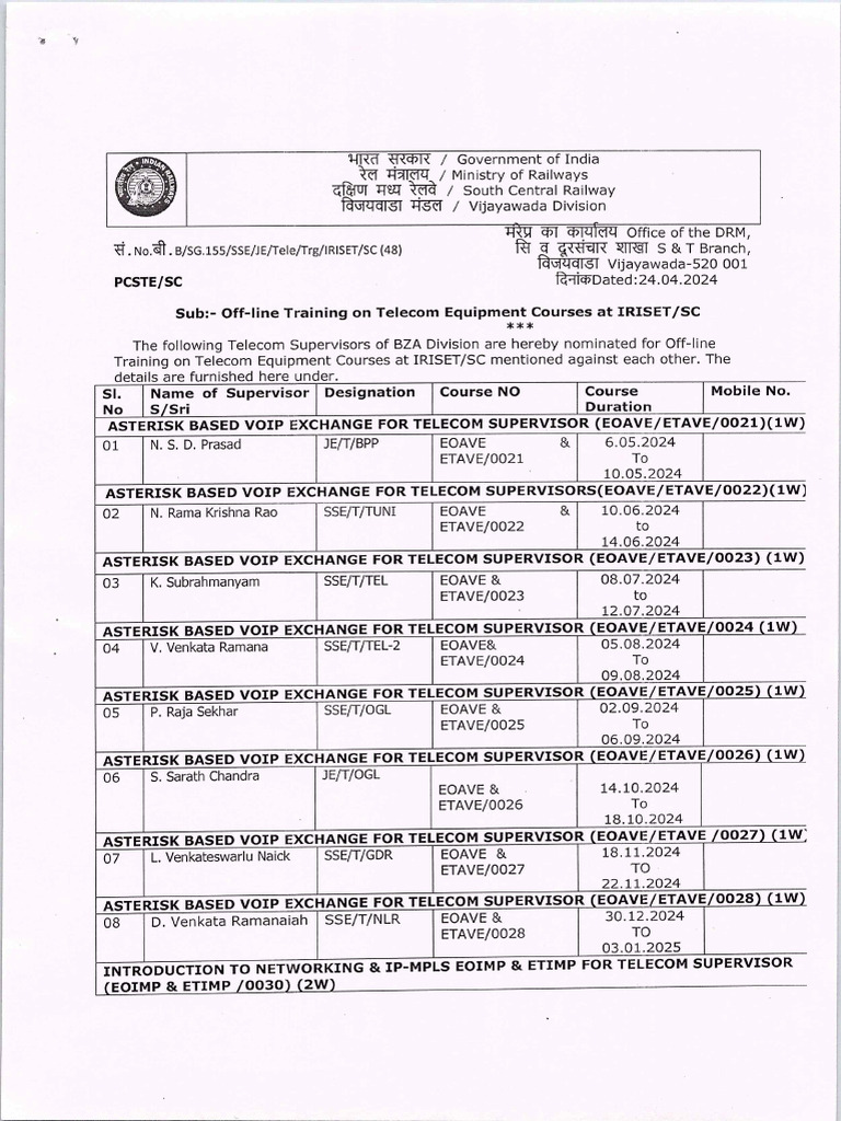Off-Line Training On Telecom Equipment Course at IRISETSC (NR) | PDF