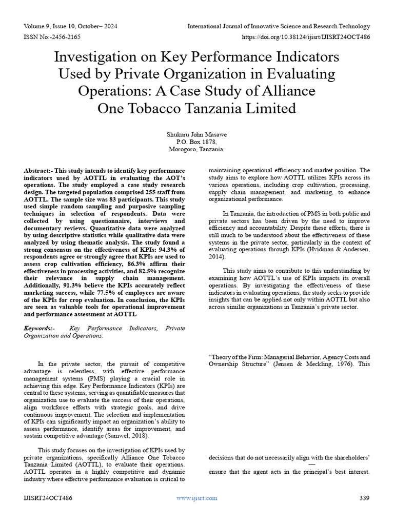 Investigation On Key Performance Indicators Used by Private ...