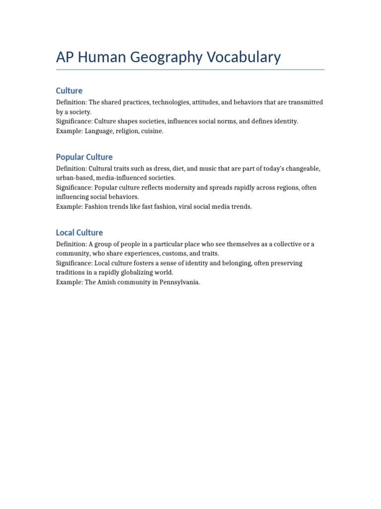 AP Human Geography Vocabulary | PDF