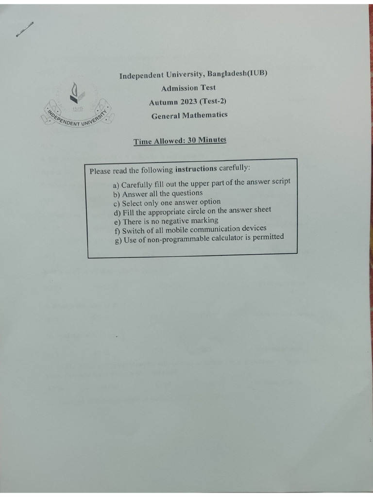 General Math (Model Test) | PDF