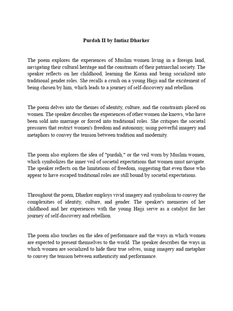 Unit - I - Summary of Purdah - II | PDF | Social Science | Classics