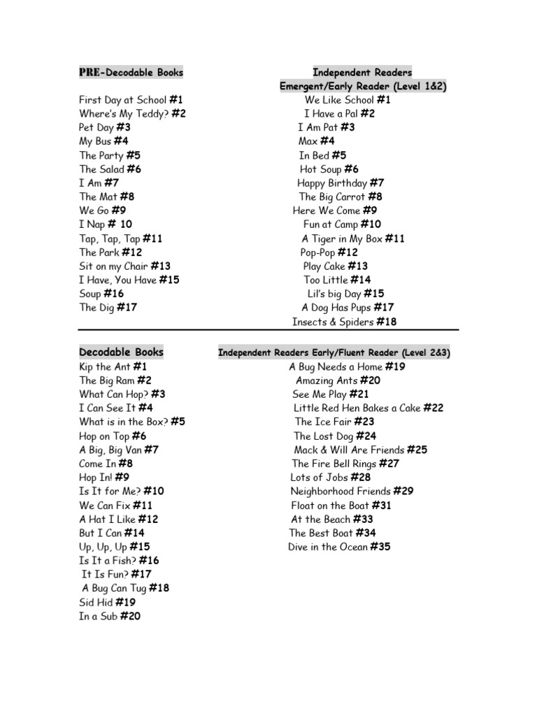 Pre-Decodable & Decodable Books List | PDF