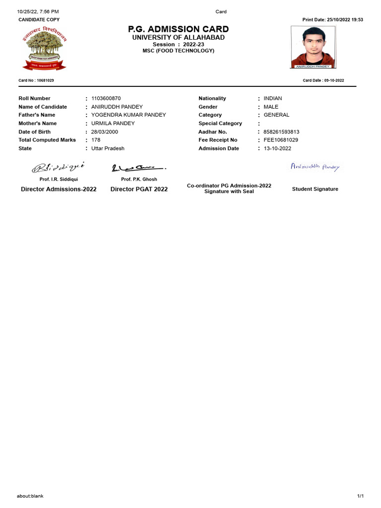 Admission Card Gaurav | PDF