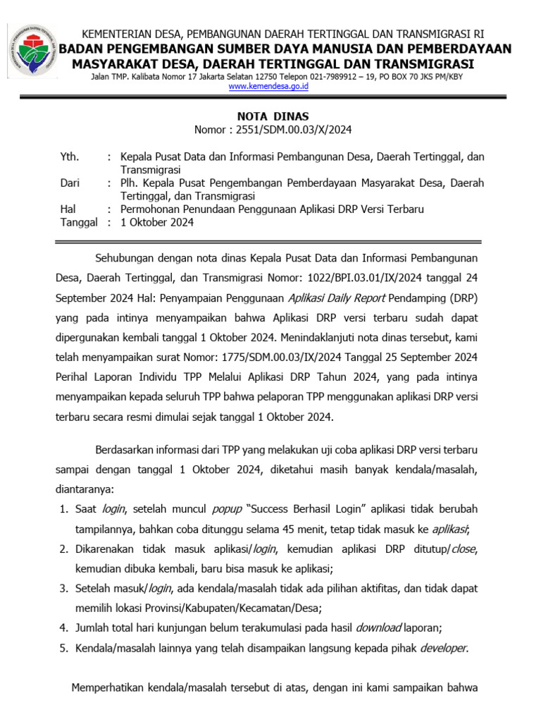 NODIN Permohonan Penundaan DRP Versi Baru Ok | PDF | Ilmu Sosial