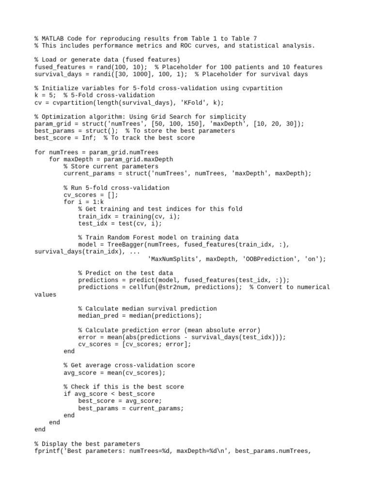 Mat Lab Code For Survival Prediction | PDF | Cross Validation (Statistics) | Prediction
