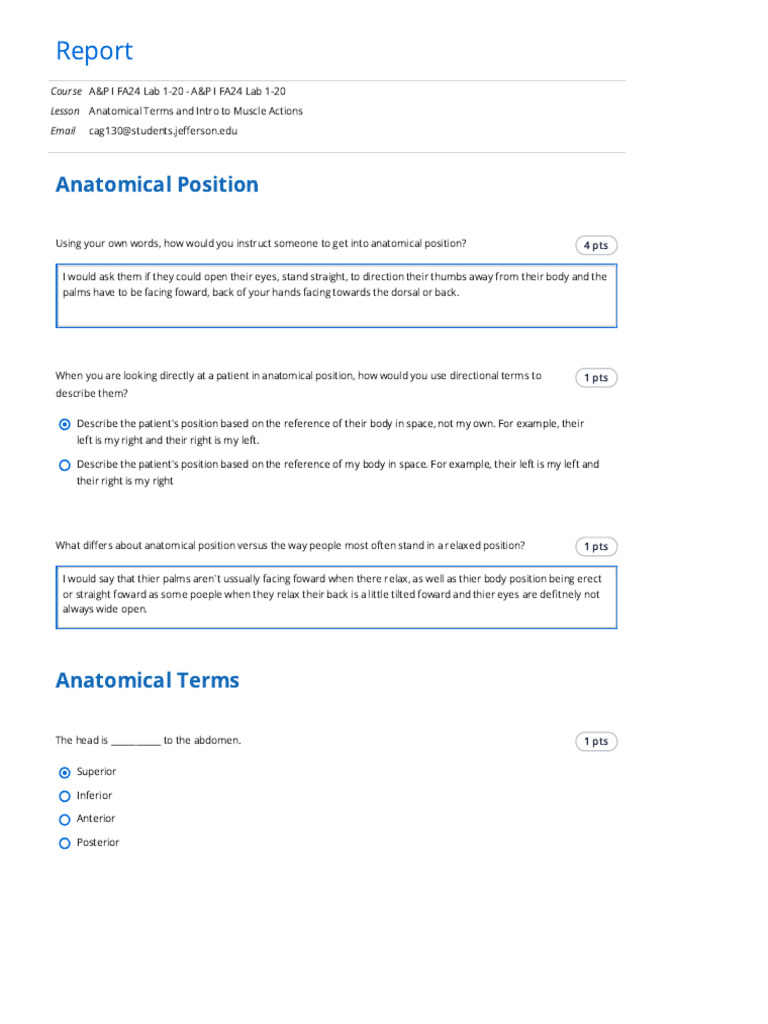 Anatomical Terms and Intro To Muscle Actions Report | PDF | Anatomical ...