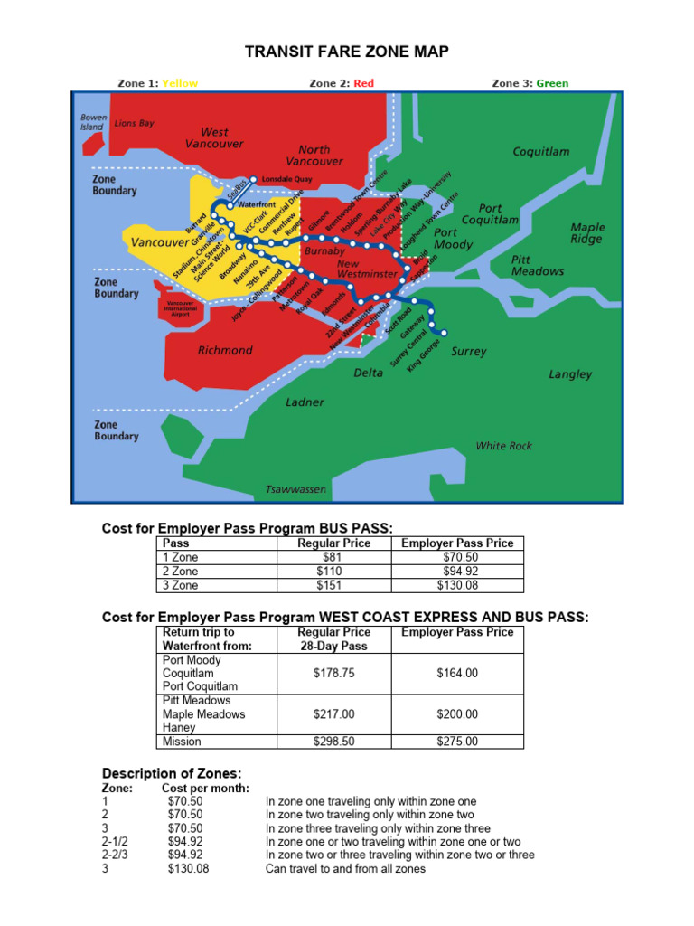 Canada TRANSIT FARE ZONE MAP.2010 | PDF | Rail Transport | Bus Transport