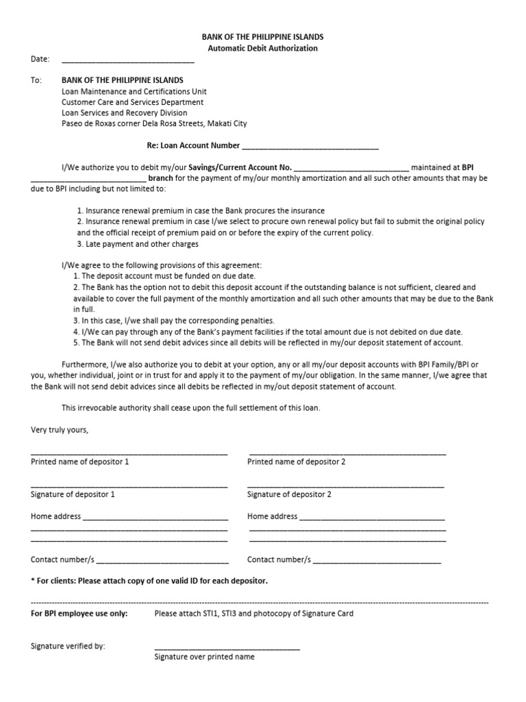 Authomatic Debit Authorization | PDF | Banks | Debit Card